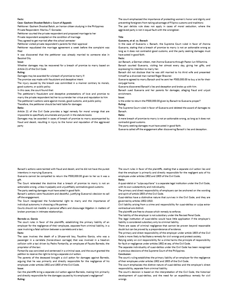 Torts Cases - 1st Set | PDF | Lawsuit | Damages