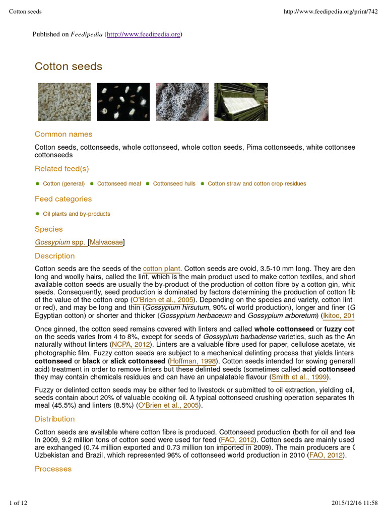 Cotton Seeds: Nutritional Benefits & Risks | PDF | Cottonseed | Cotton