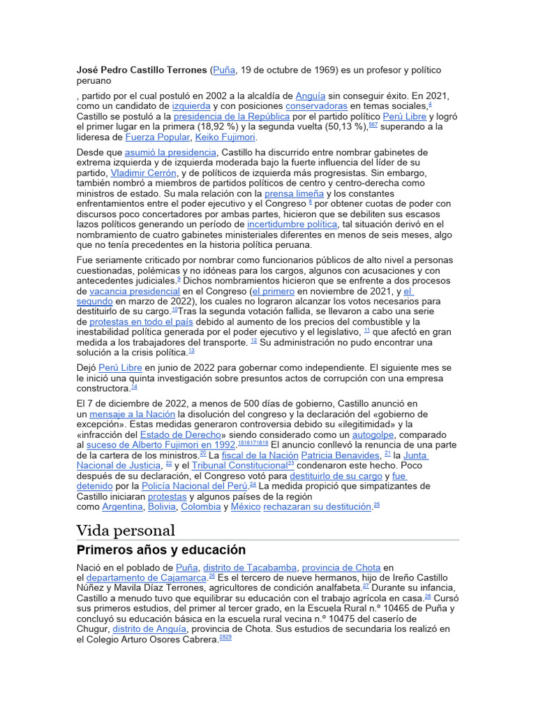 José Pedro Castillo Terrones2 | PDF | Perú | Gobierno