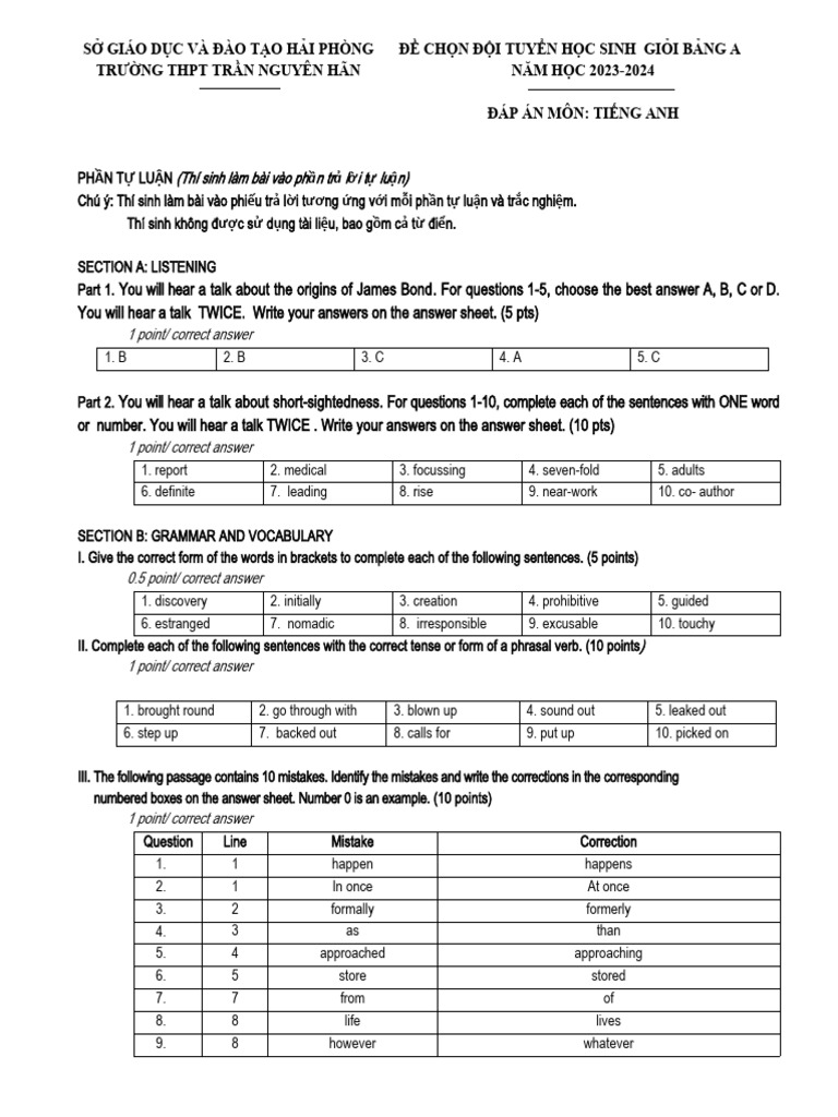 Đáp án đề chính thức-TNH | PDF | James Bond | Spy Fiction