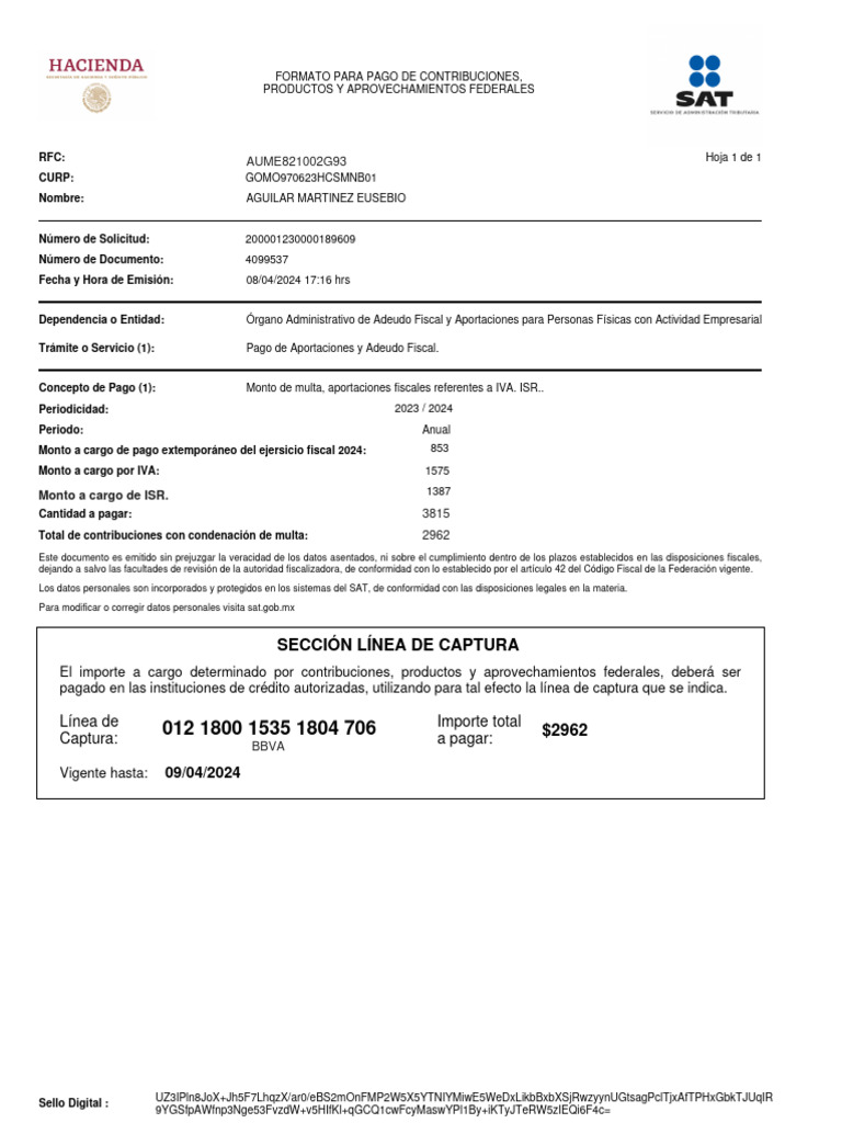 Ejemplo de Requerimiento de Pago SAT | PDF | Negocios | Derecho