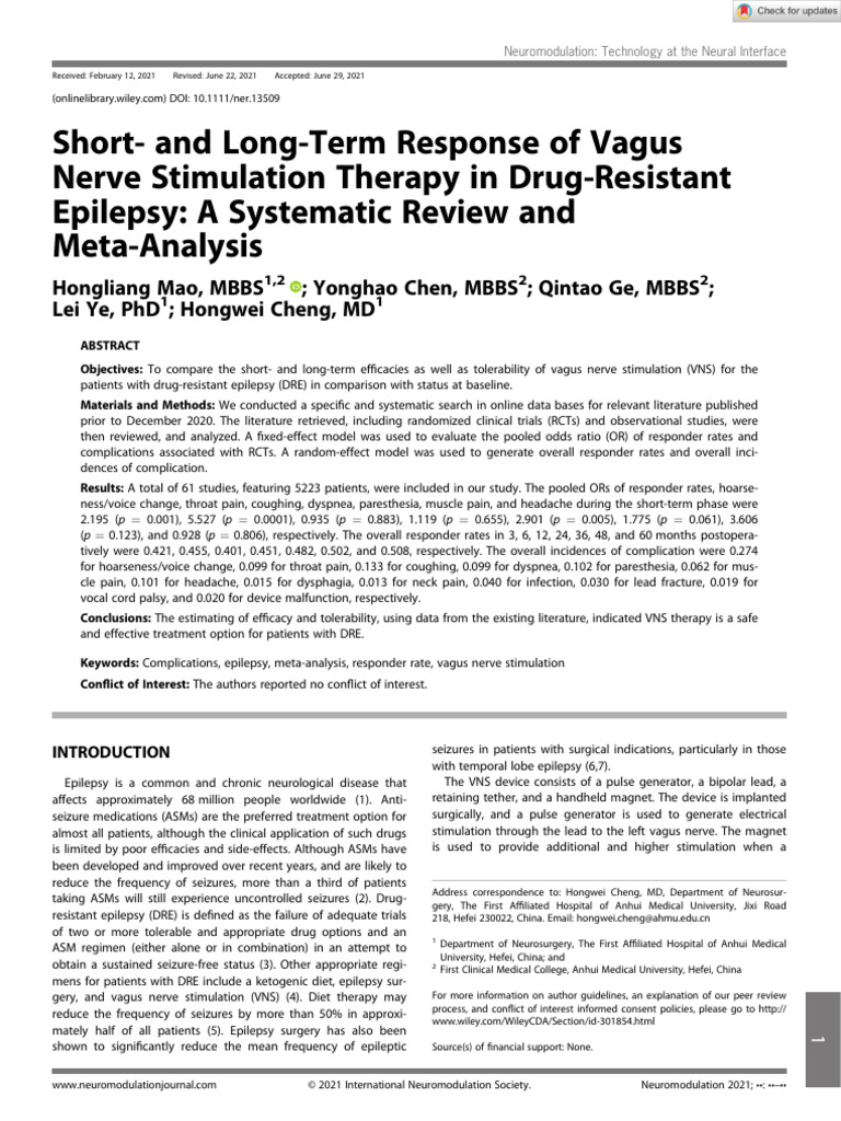 Hongliang Mao Short and Long Term Response of Vagus | PDF | Epilepsy ...