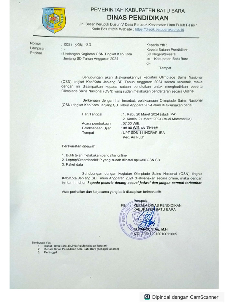 Undangan OSN SD Tingkat Kab.batubara | PDF