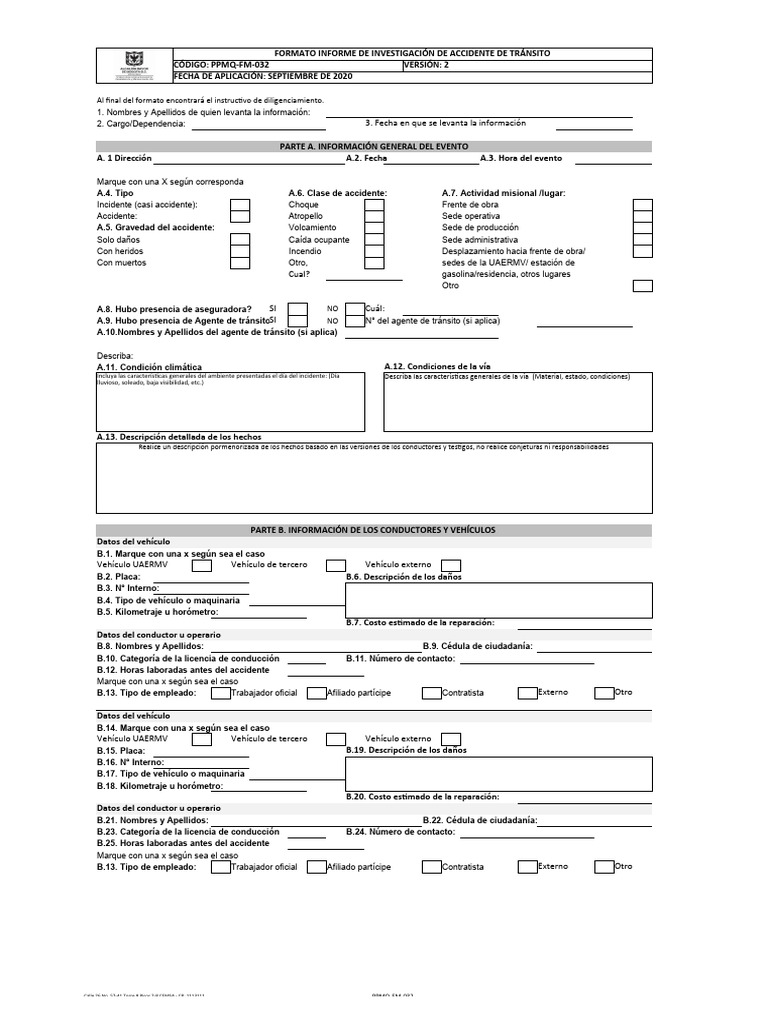 Formato Informe de Investigacion de Accidente Transito | PDF | Tráfico | Accidente de tráfico