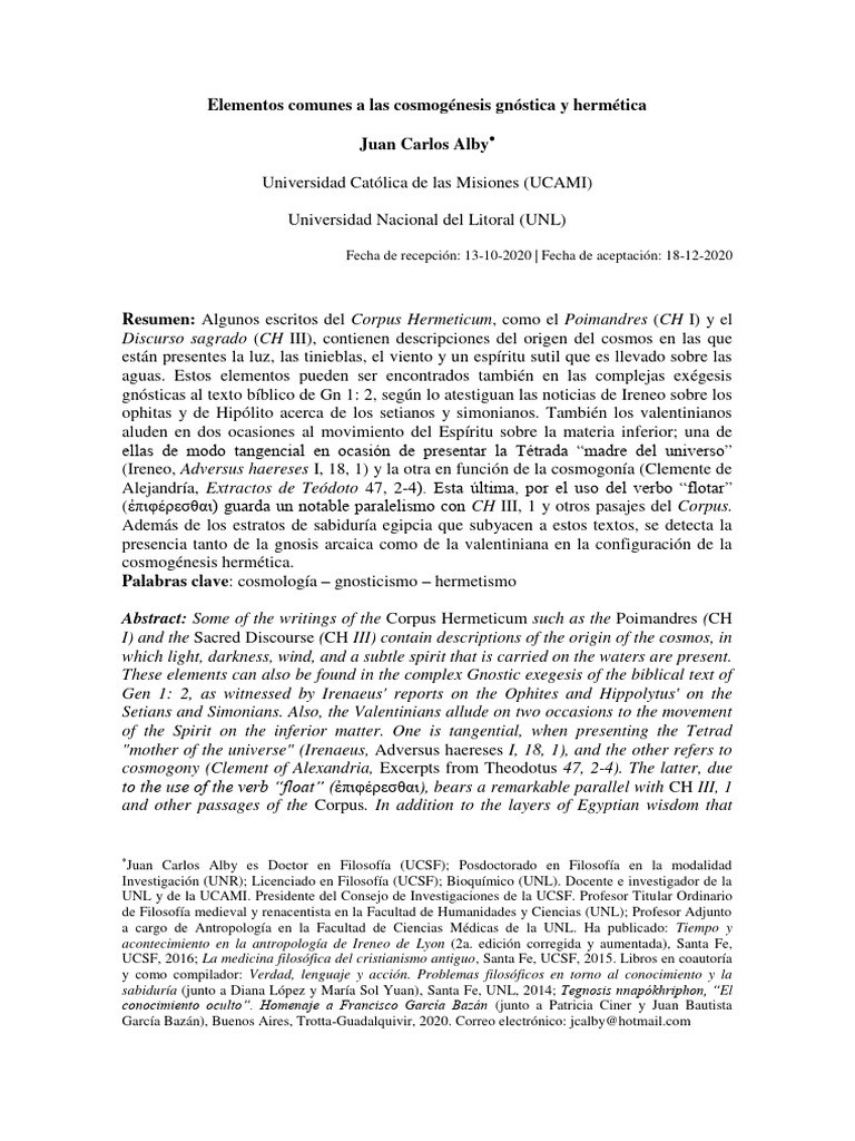 Cosmogénesis en Gnosticismo y Hermetismo | PDF | Hermetismo | Gnosticismo