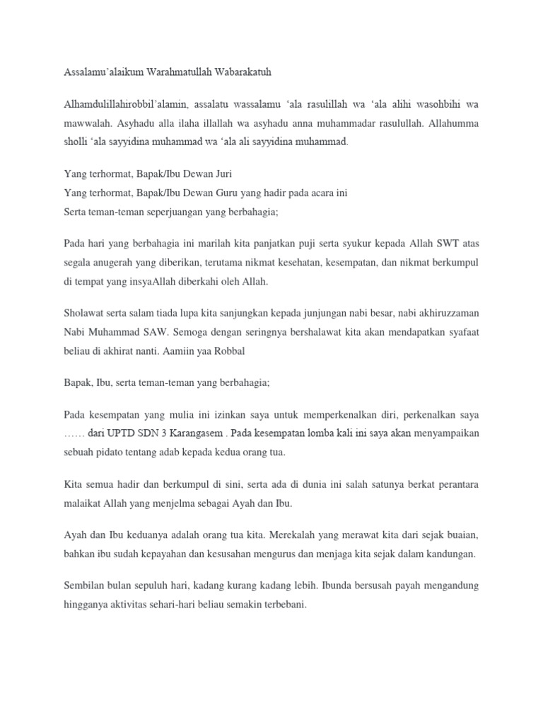 Pidato Berbakti kepada Orang Tua SD | PDF | Memasak, Makanan, & Anggur ...