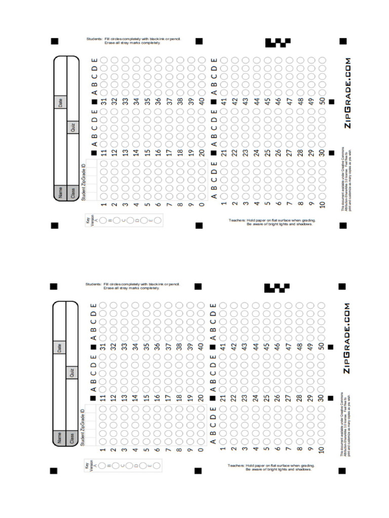 ZipGrade-Answer-Sheet-1 | PDF