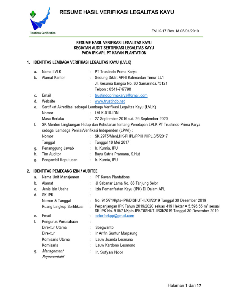9 Resume Hasil Sertifikasi Legalitas Kayu Pada PT Kayan Plantation | PDF | Sains & Matematika ...