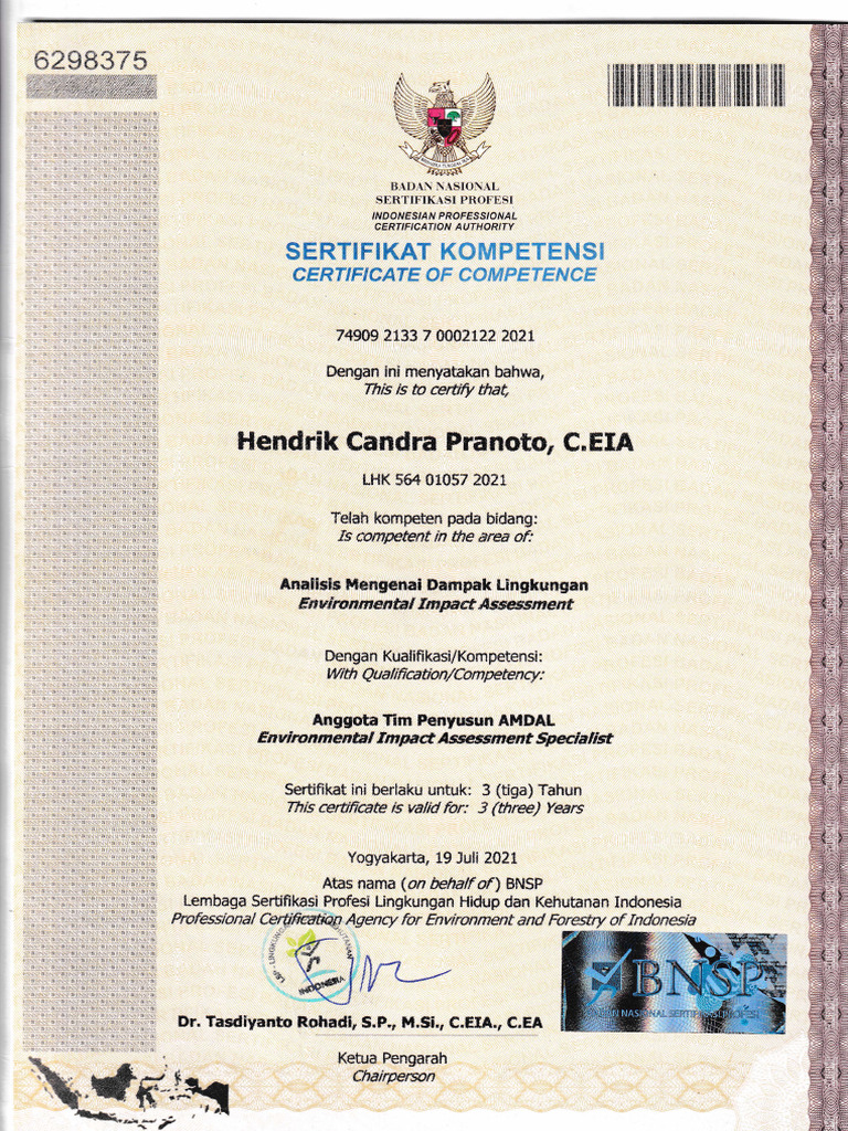 Sertifikat Kompetensi Tenaga Penyusun - Hendrik Candra Pranoto | PDF