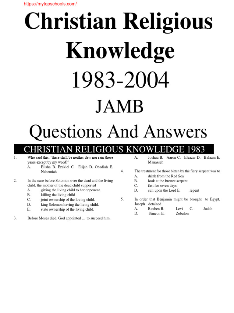 JAMB Christian Knowledge Questions | PDF | Paul The Apostle | Jesus