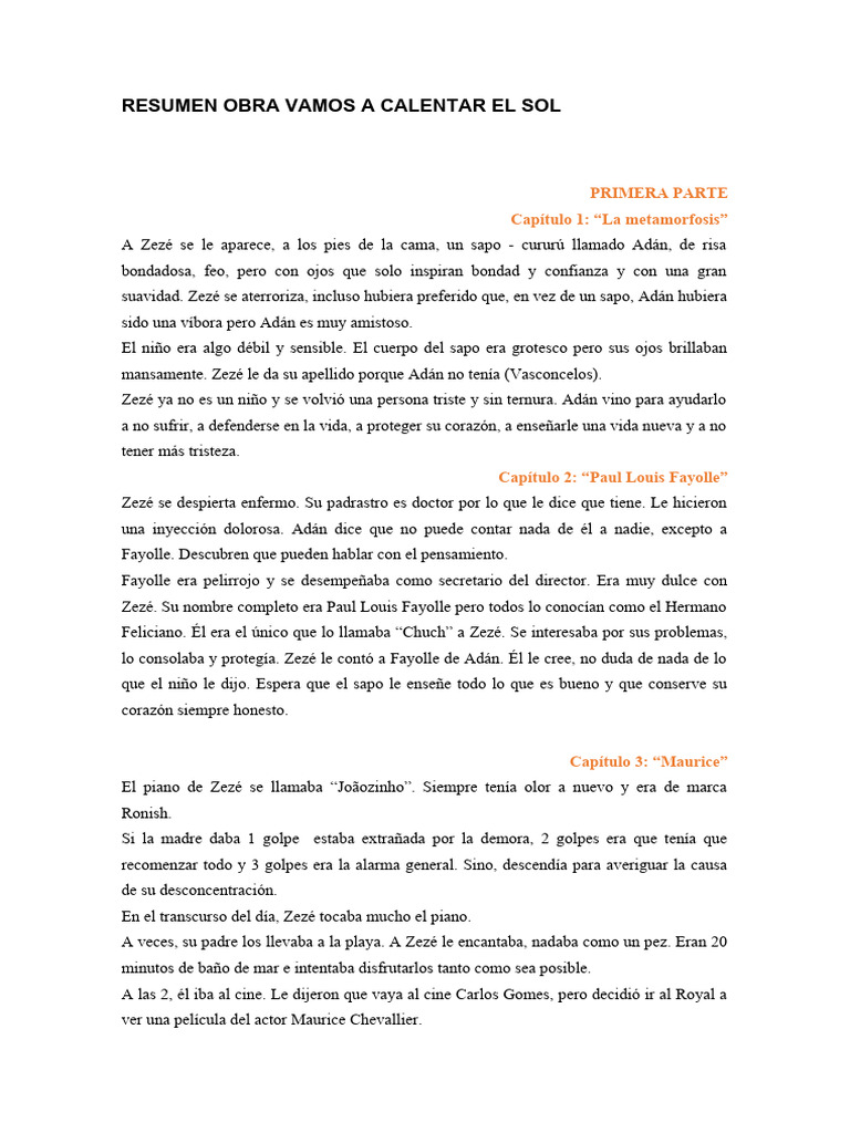 Resumen Obra Vamos A Calentar El Sol | PDF
