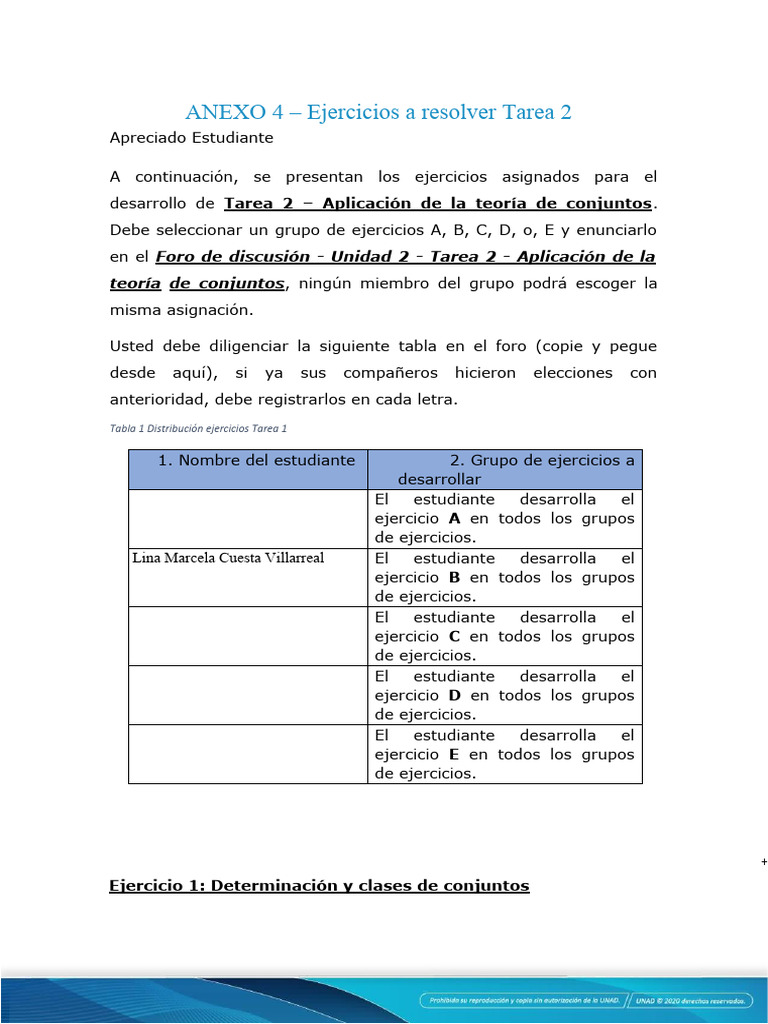Anexo 4 - Ejercicios A Resolver Tarea 2 | PDF | Conjunto (Matemáticas) | infinito