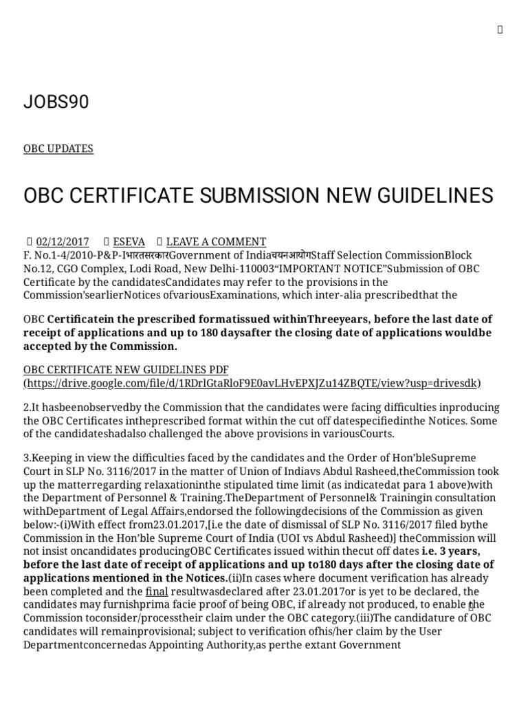 OBC Certificate Guidelines Update | PDF | Justice | Crime & Violence