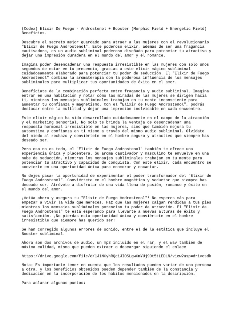 (Codex) Elixir de Fuego - Androstenol + Booster (Morphic Field ...
