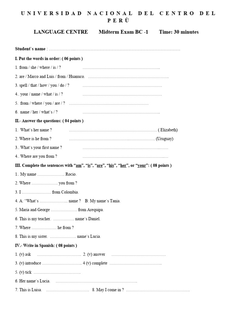 Midterm Exam for English Language Learners | PDF | Career & Growth ...