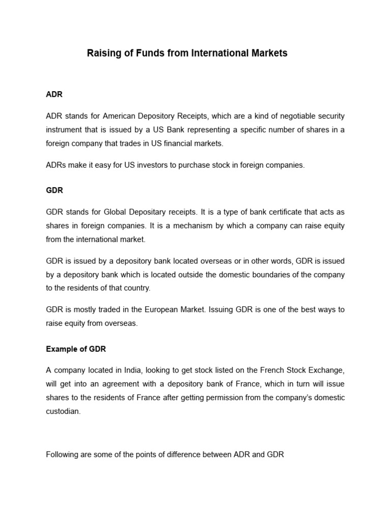 ADR and GDR: Key Fundraising Tools | PDF | Bonds (Finance) | American ...