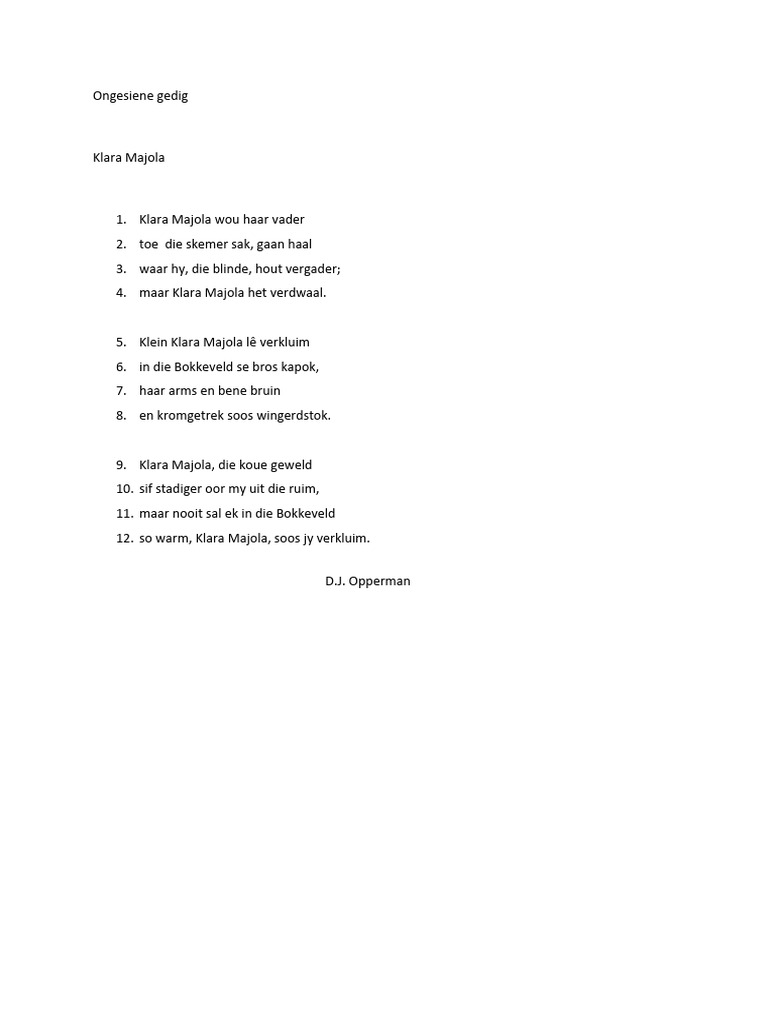 Ongesiende Gedig Klara Majola | PDF