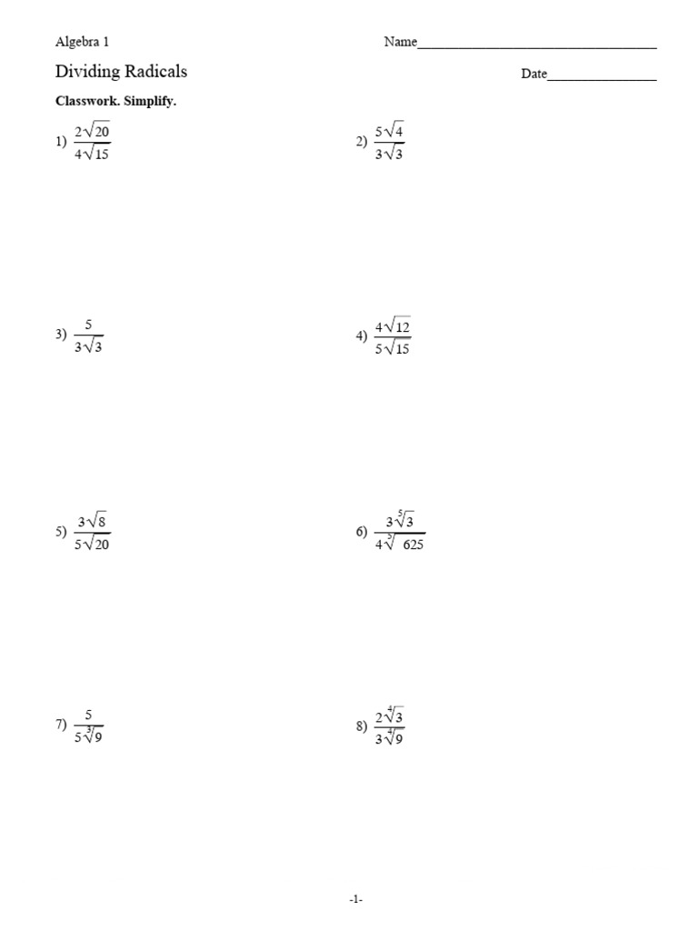 Dividing Radicals (Classwork) | PDF