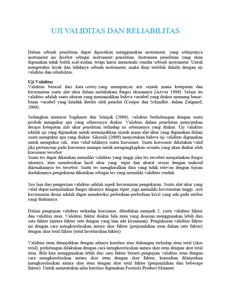 Uji Validitas Dan Reliabilitas | PDF | Metode & Bahan Ajar
