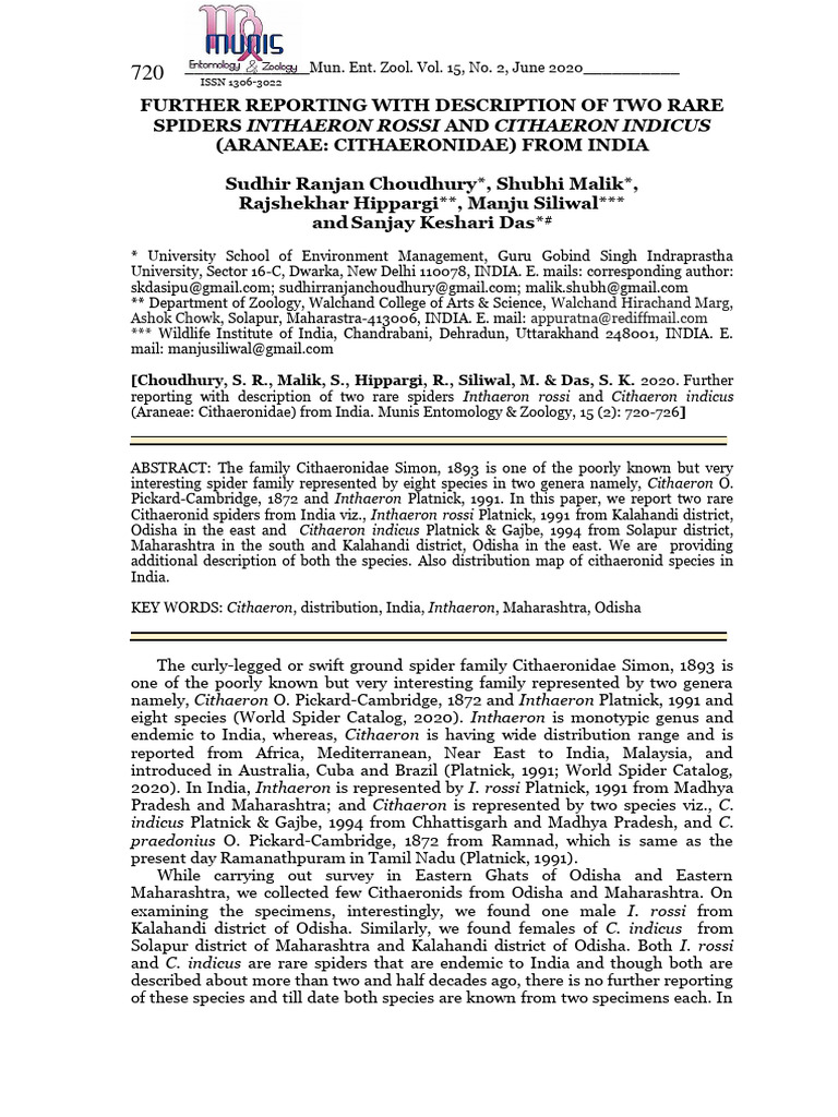 Inthaeron and Cithaeron Redescreption | PDF | Spider