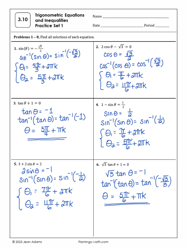 3.10 Practice Key | PDF | Equations | Elementary Mathematics
