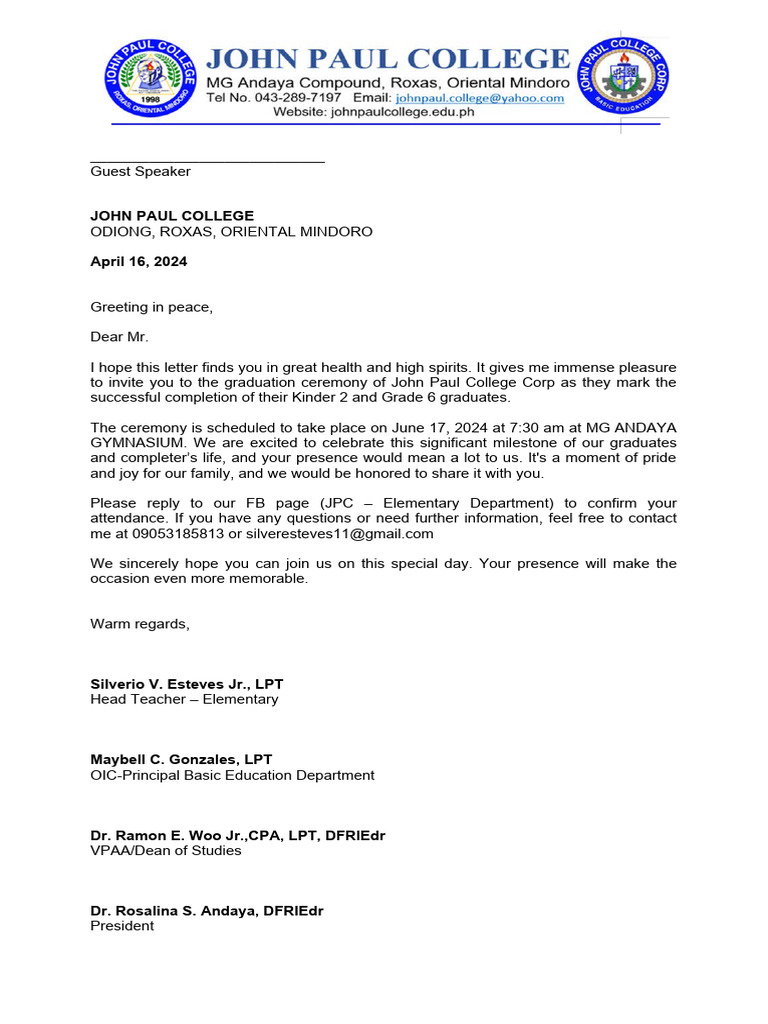 Guest Speaker invitation letter | PDF Guest Speaker invitation letter | PDF