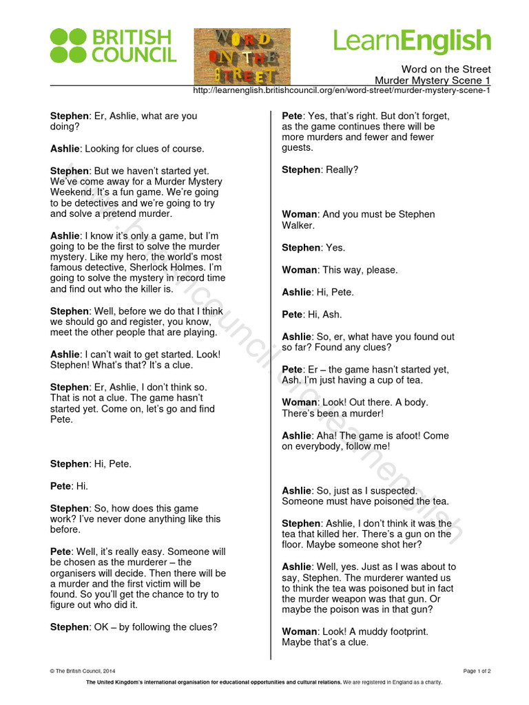 Word On The Street Murder Mystery Scene 1 Transcript | PDF | Mystery ...