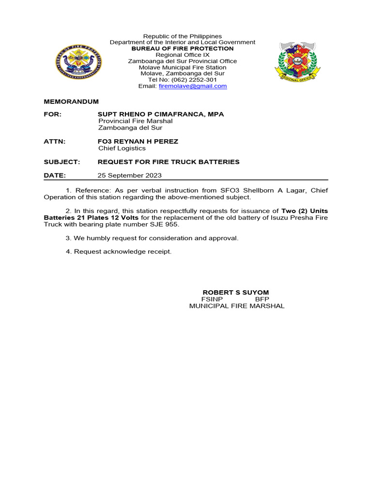 Request Letter FT Battery | PDF