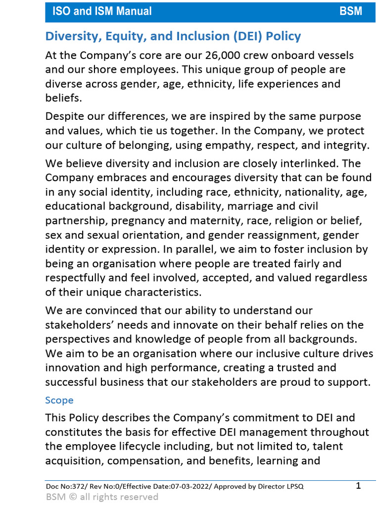 Diversity, Equity, and Inclusion (DEI) Policy | PDF | Harassment ...