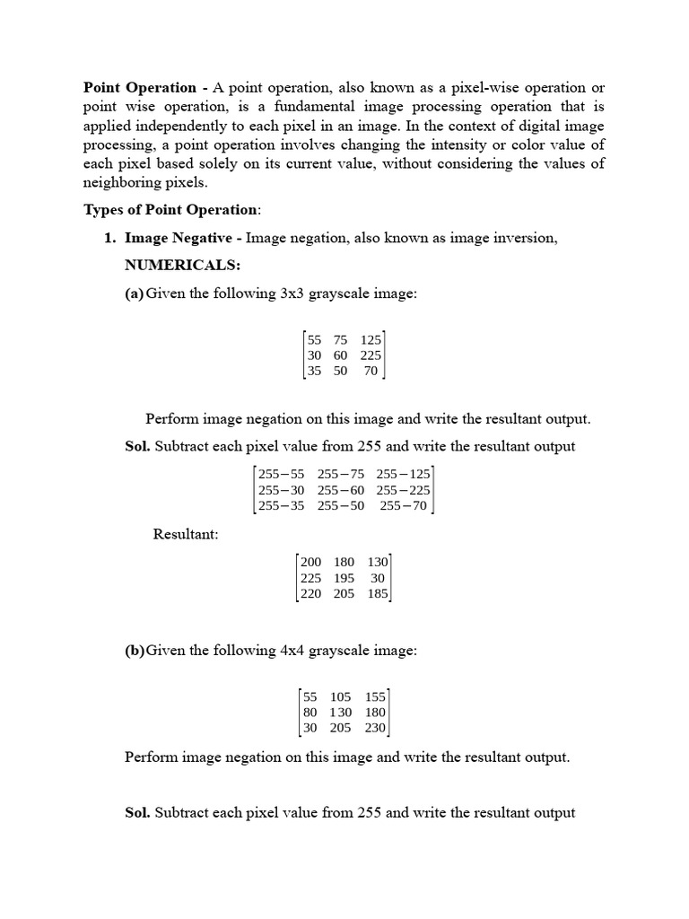 Digital Image Processing Point Operation Questions | PDF | Contrast ...