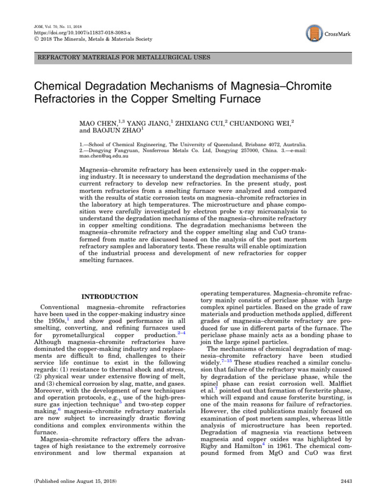 Magnesia-Chromite Refractory Degradation in Copper Smelting | PDF ...