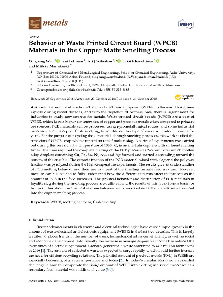 Behavior of Waste Printed Circ | PDF | Smelting | Electronic Waste