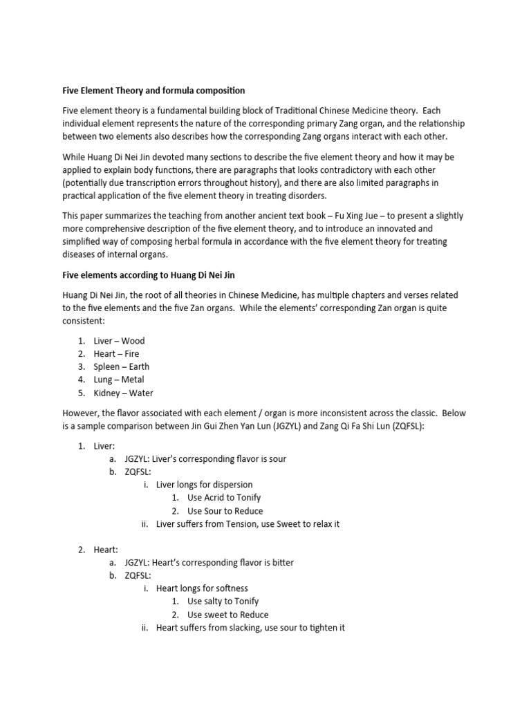 Five Element Theory in Herbal Formulas | PDF | Traditional Chinese ...