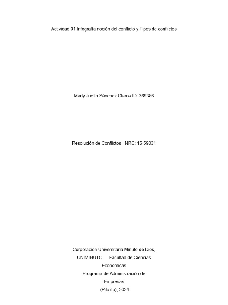 Actividad 01 Infografía Noción Del Conflicto y Tipos de Conflictos | PDF | Conflicto (proceso ...