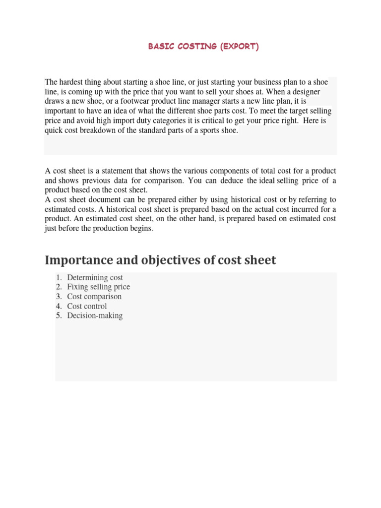 Costing Process (Export) | PDF | Cost | Business