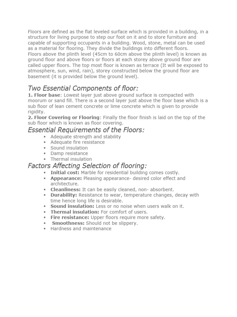 Two Essential Components of Floor | PDF | Concrete | Flooring