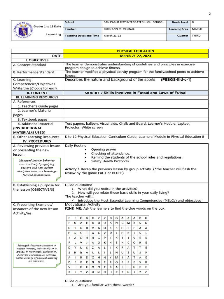 Q3-Week-6-PE-march-21 | PDF | Physical Education | Learning