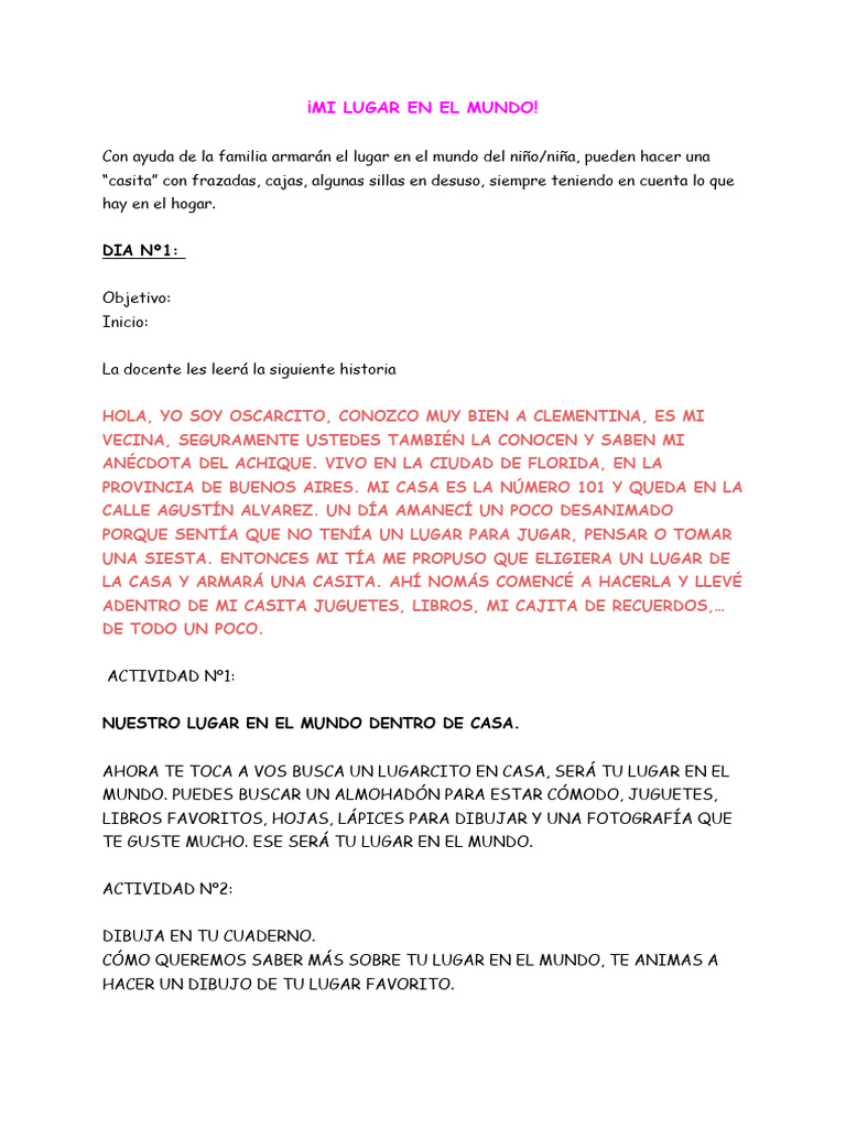 ¡Mi Lugar en El Mundo | PDF