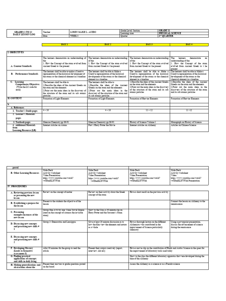 Week 3 DLL Physical-Science | PDF | Learning | Reading Comprehension