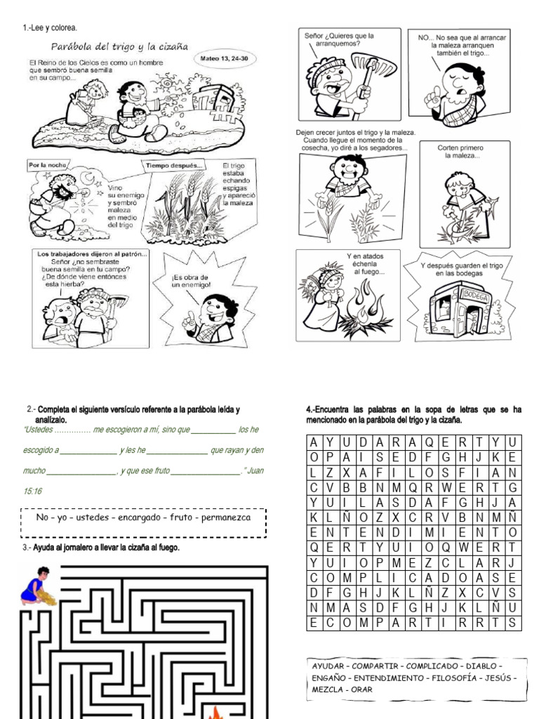 Ficha de Religión Lunes 13-11-23 Parabola El Trigo y La Cizaña | PDF ...