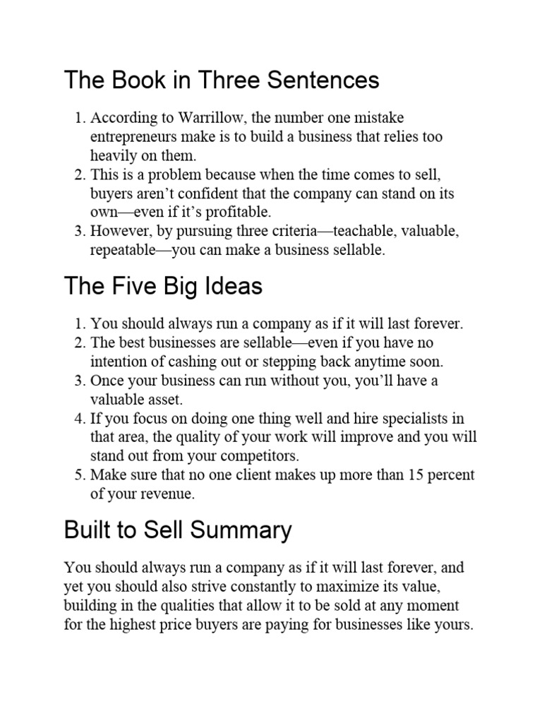 John Warrillow - Built To Sell | PDF | Sales | Investing