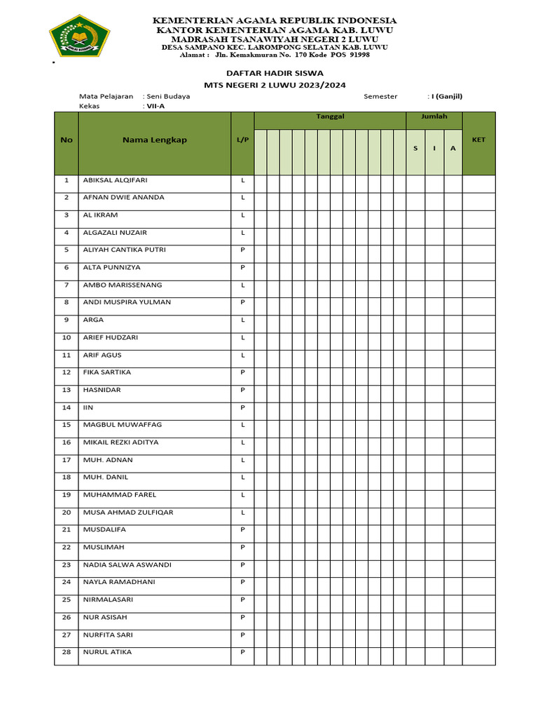 Daftar Hadir 2023 2024 Pdf