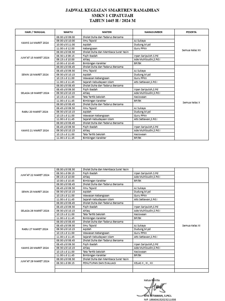 Jadwal Pesantren Ramadan 2024 | PDF