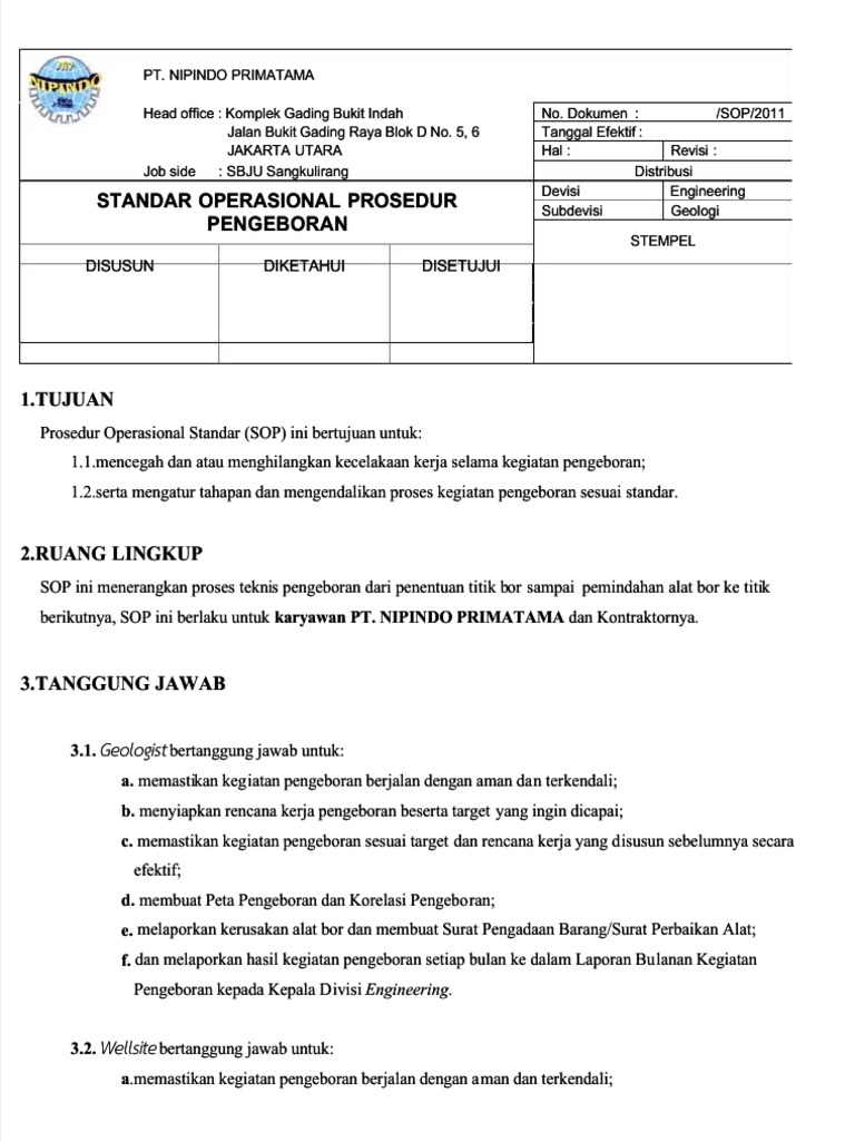 PDF Sop Pengeboran Batu Bara Jorc - Compress | PDF