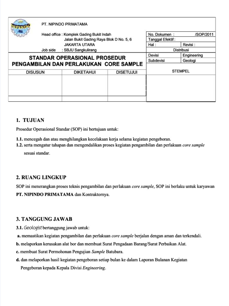 PDF Sop Pengambilan Dan Perlakuan Core Sample Jorc - Compress | PDF