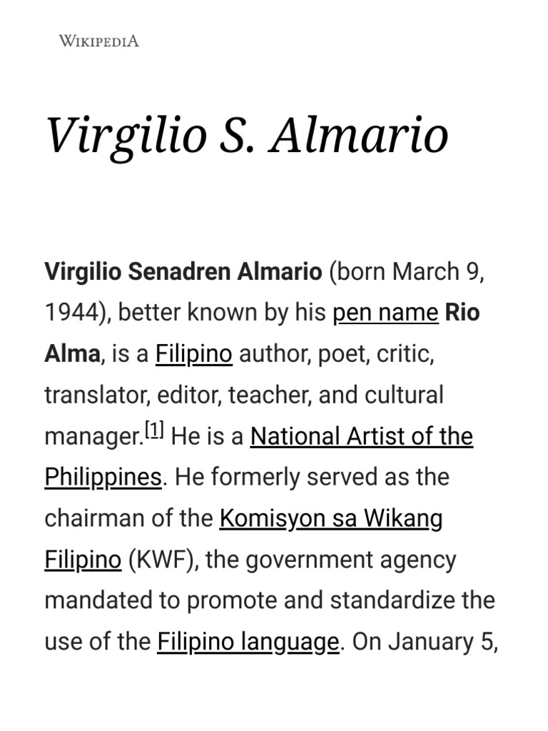 Virgilio Almario: Filipino National Artist | PDF | Philippines