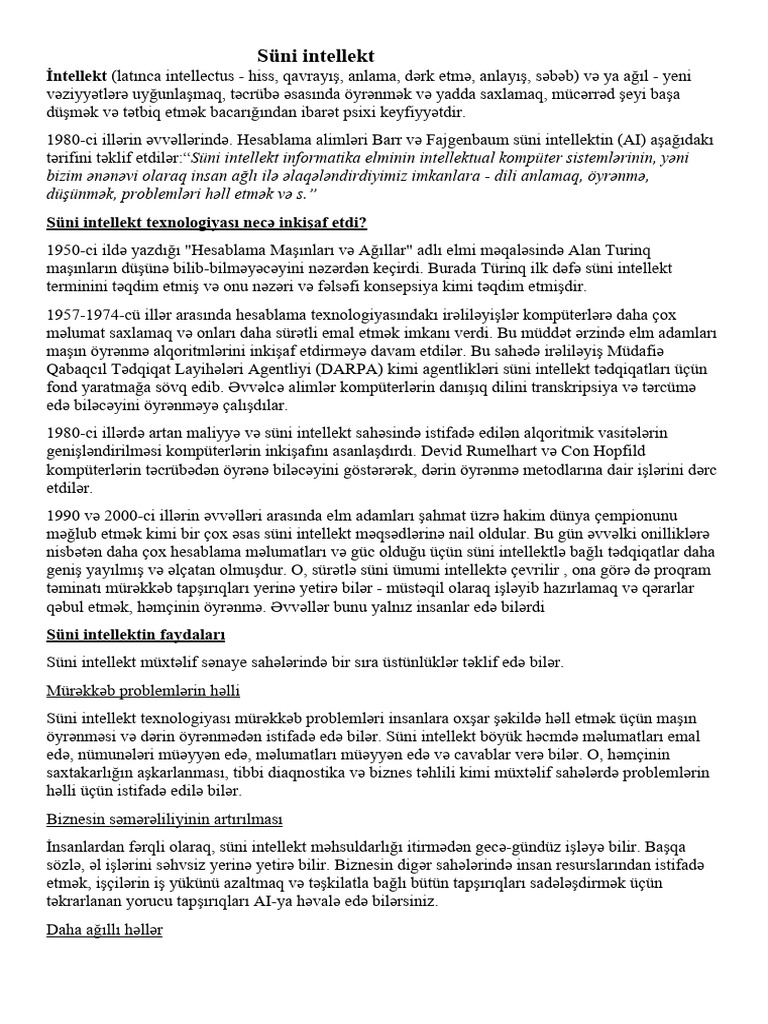 Süni Intellekt | PDF