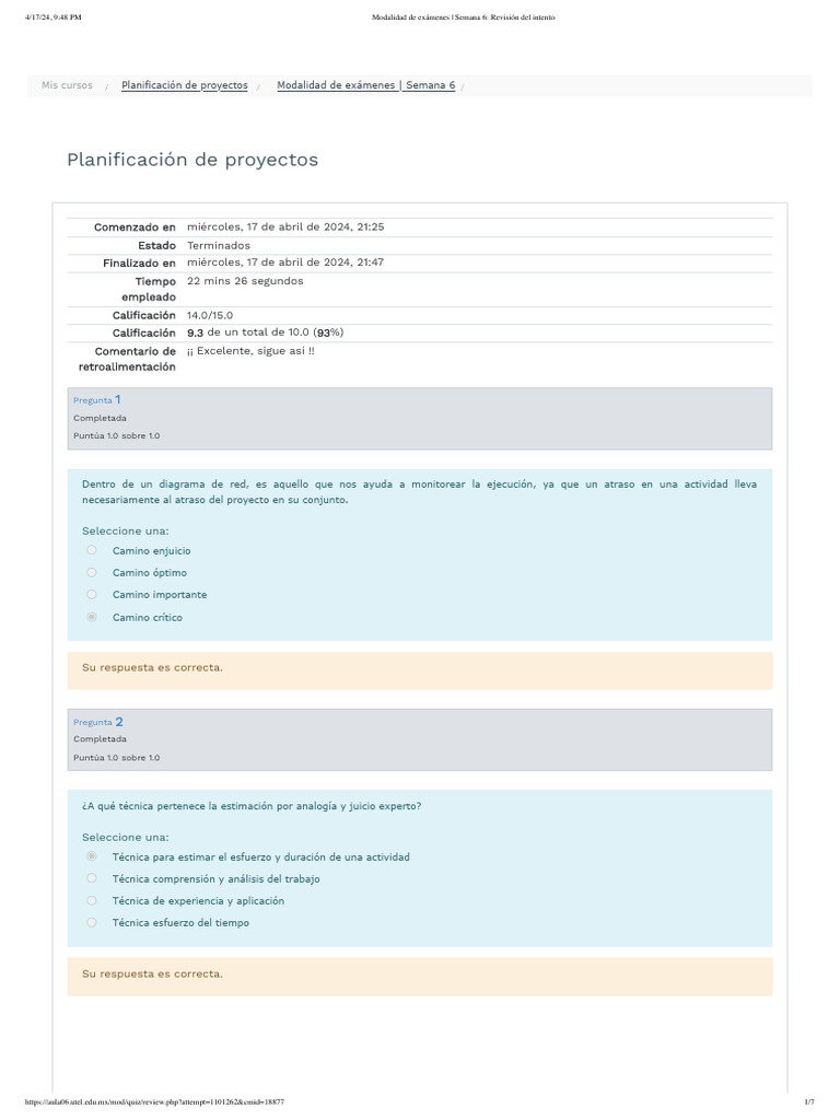 Modalidad de exámenes _ Semana 6_ Revisión del intento | PDF | Comportamiento organizacional ...