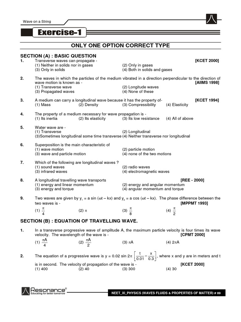 Wave Motion Exercises for NEET | PDF | Waves | Wavelength