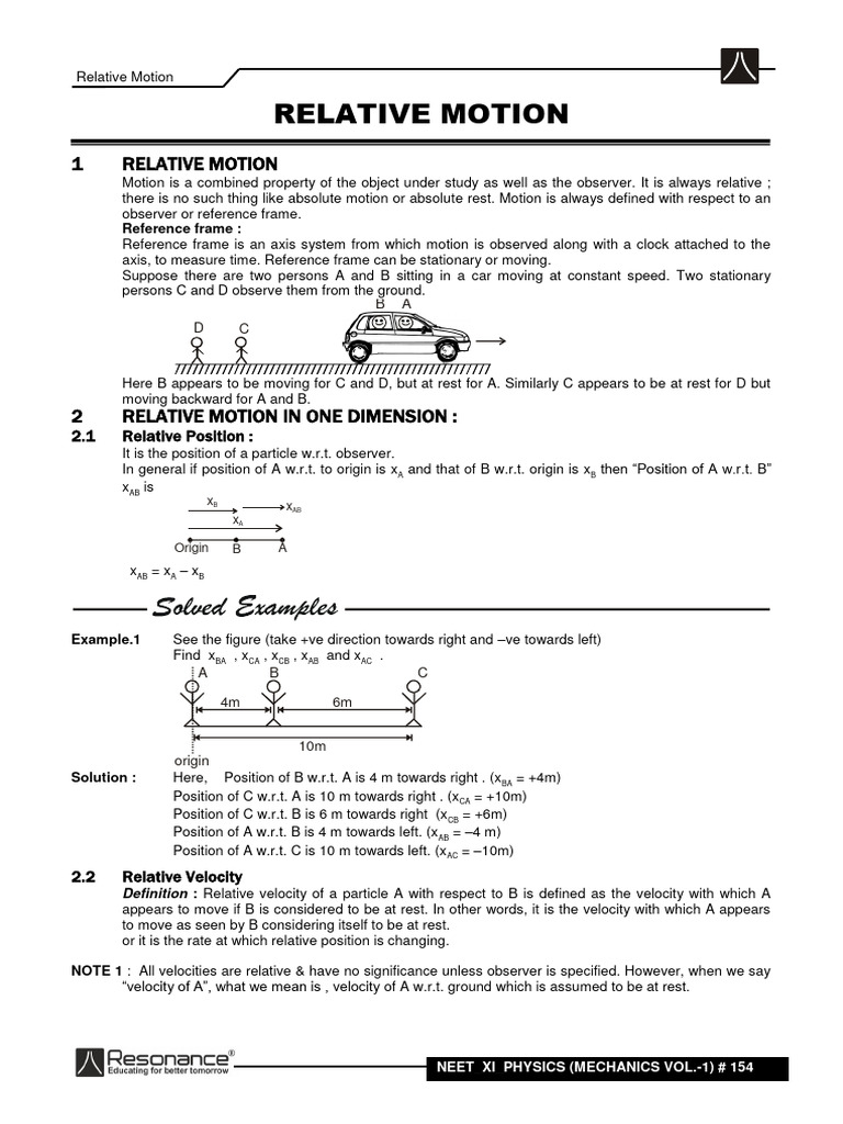 Theory Relative Motion | PDF | Velocity | Acceleration